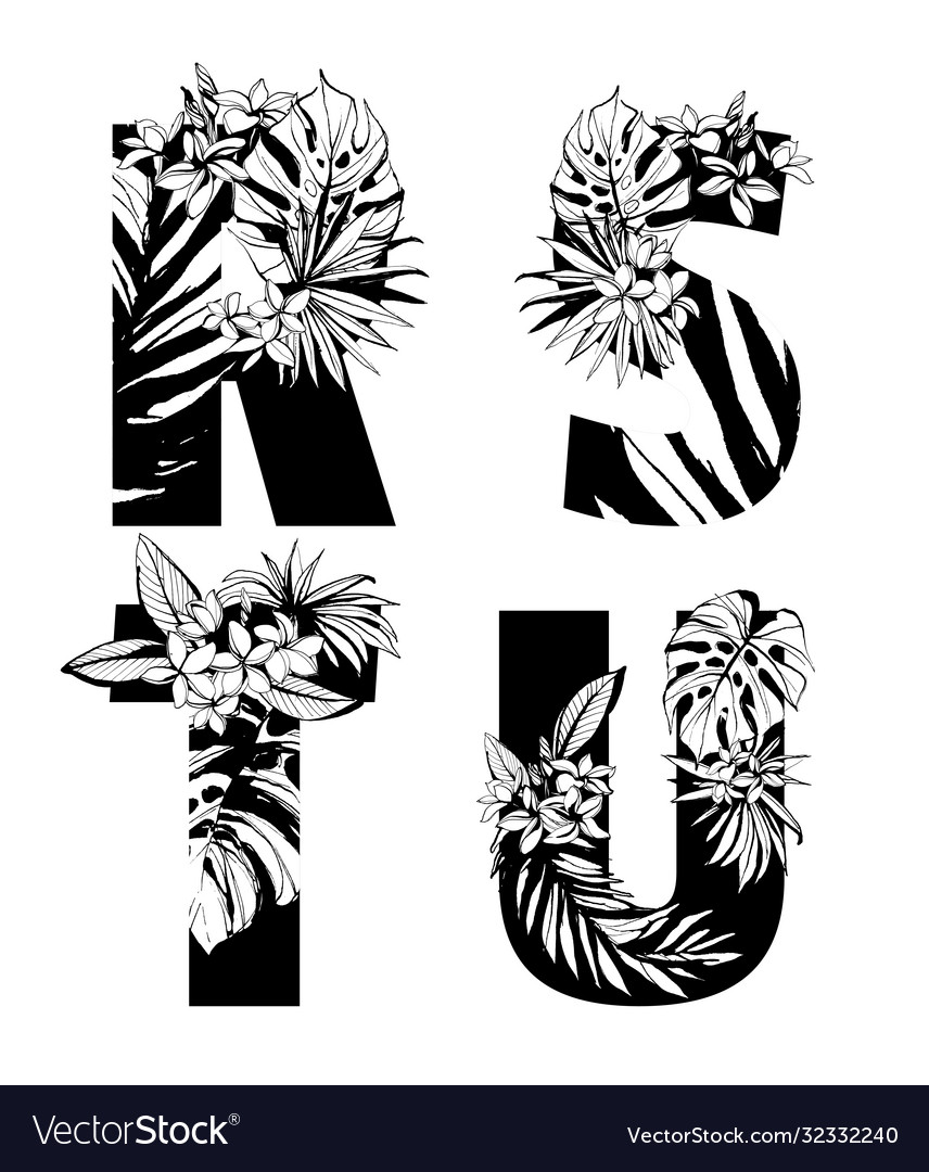 Decorative set tropical pattern letters alphabet Vector Image