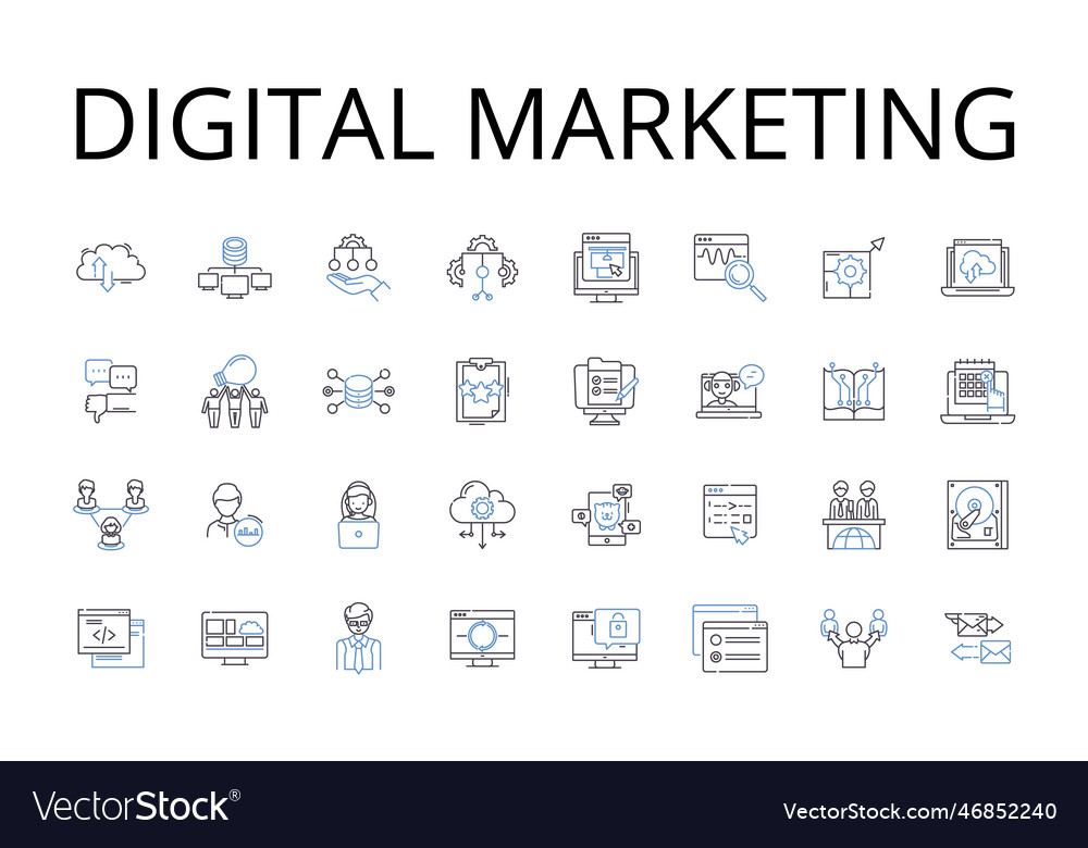 Digital marketing line icons collection social Vector Image