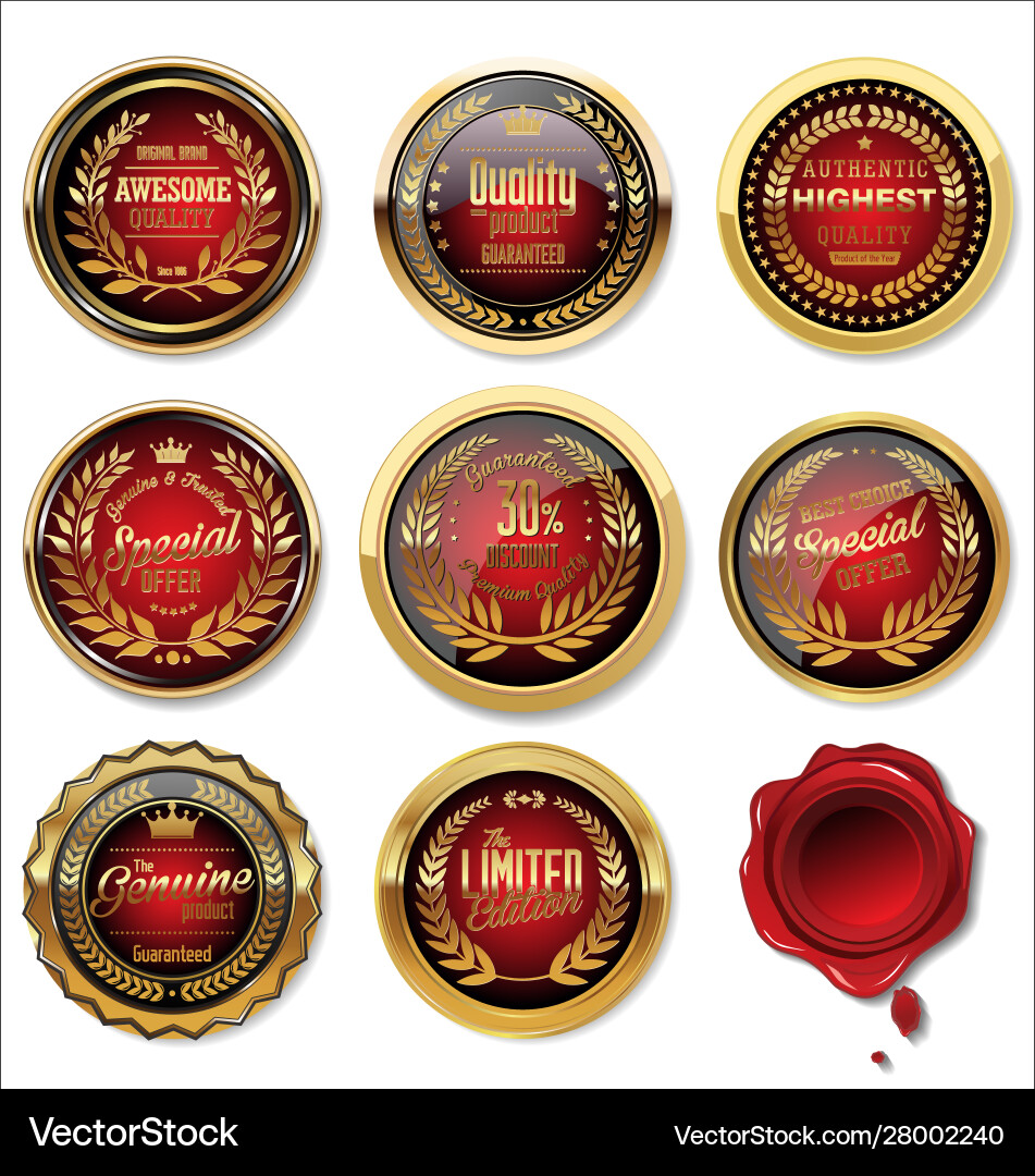 Gold and red medal collection Royalty Free Vector Image