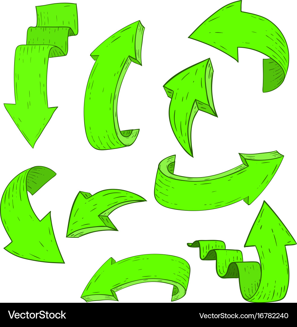 Green arrows hand drawn sketch Royalty Free Vector Image