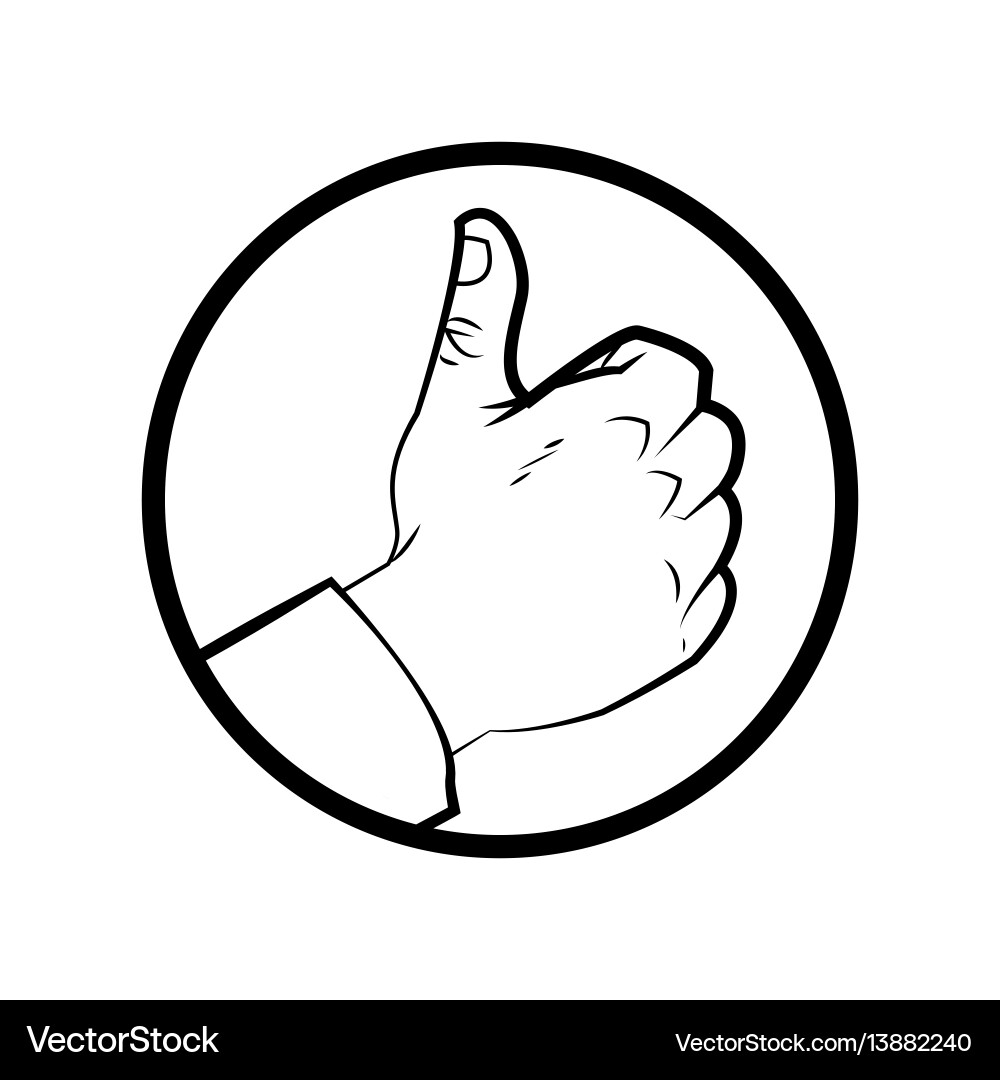 Hand like check finger up outline Royalty Free Vector Image