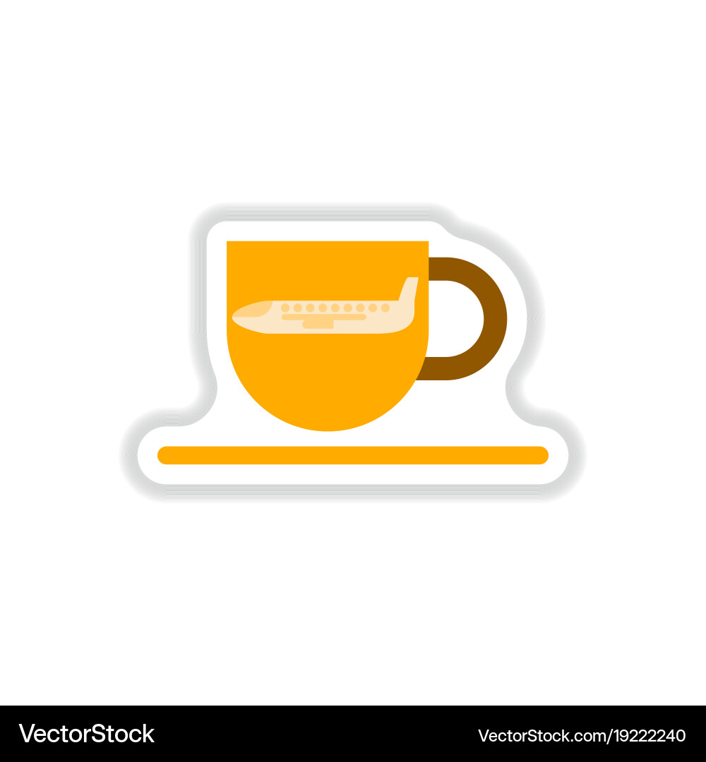 Paper sticker on white background plane cup Vector Image