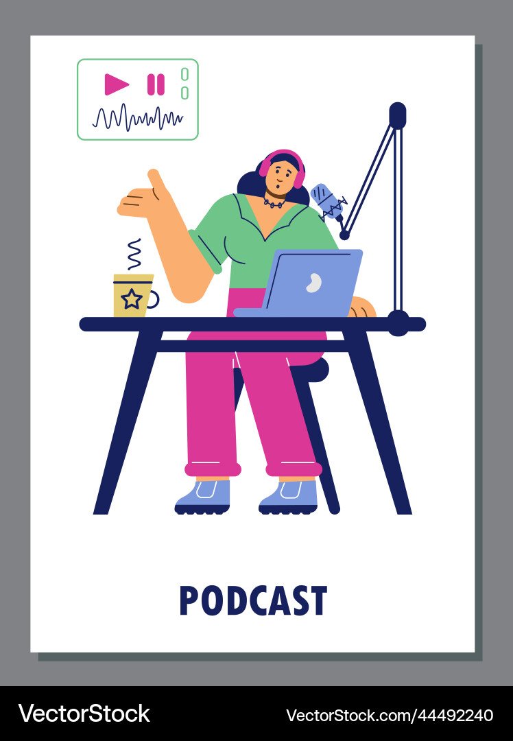 Podcast broadcast live streaming event poster Vector Image