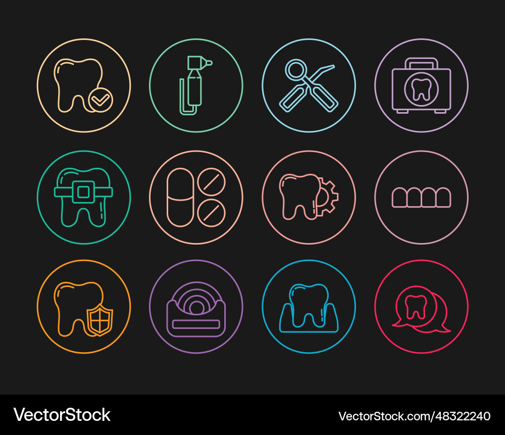 Set line tooth dentures model dental inspection Vector Image