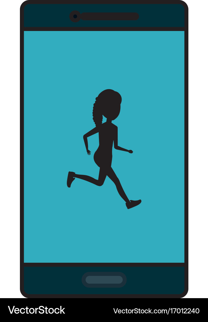Smartphone device with woman running Royalty Free Vector