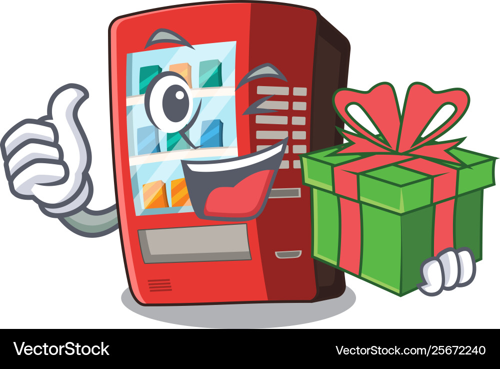 With gift vending machine next to character door Vector Image