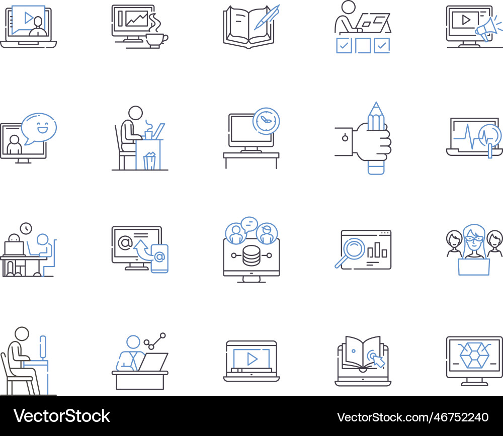 Workflow and office outline icons collection Vector Image