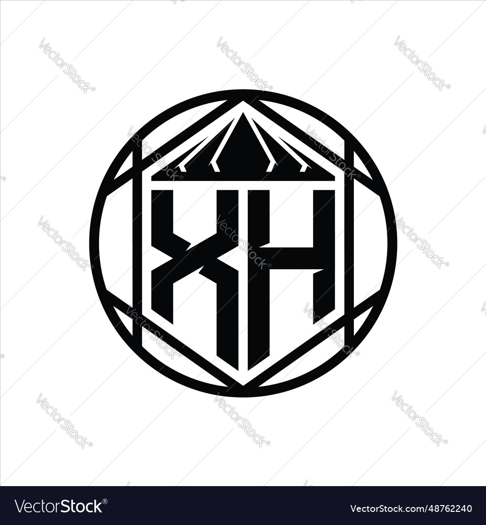 Xh letter logo monogram hexagon slice crown sharp Vector Image