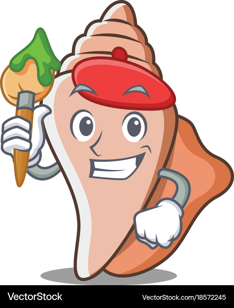 Artist cute shell character cartoon Royalty Free Vector