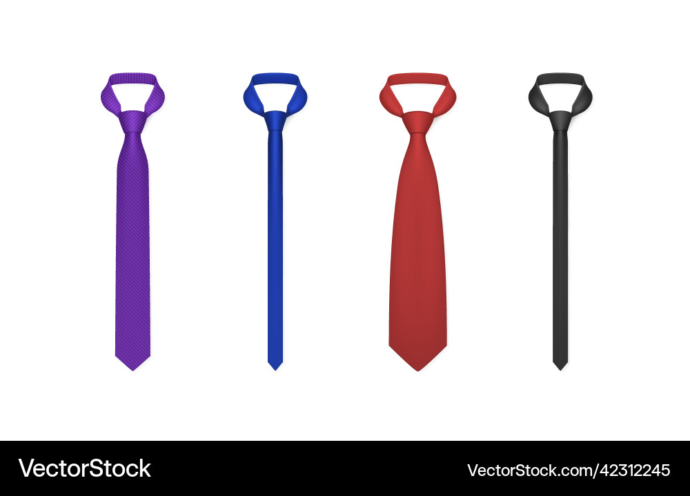 Collection realistic tied men s ties Royalty Free Vector
