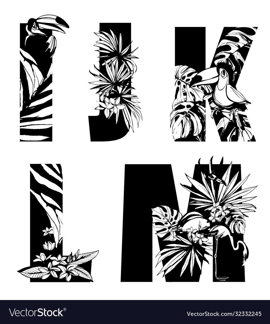 Decorative set tropical pattern letters alphabet Vector Image