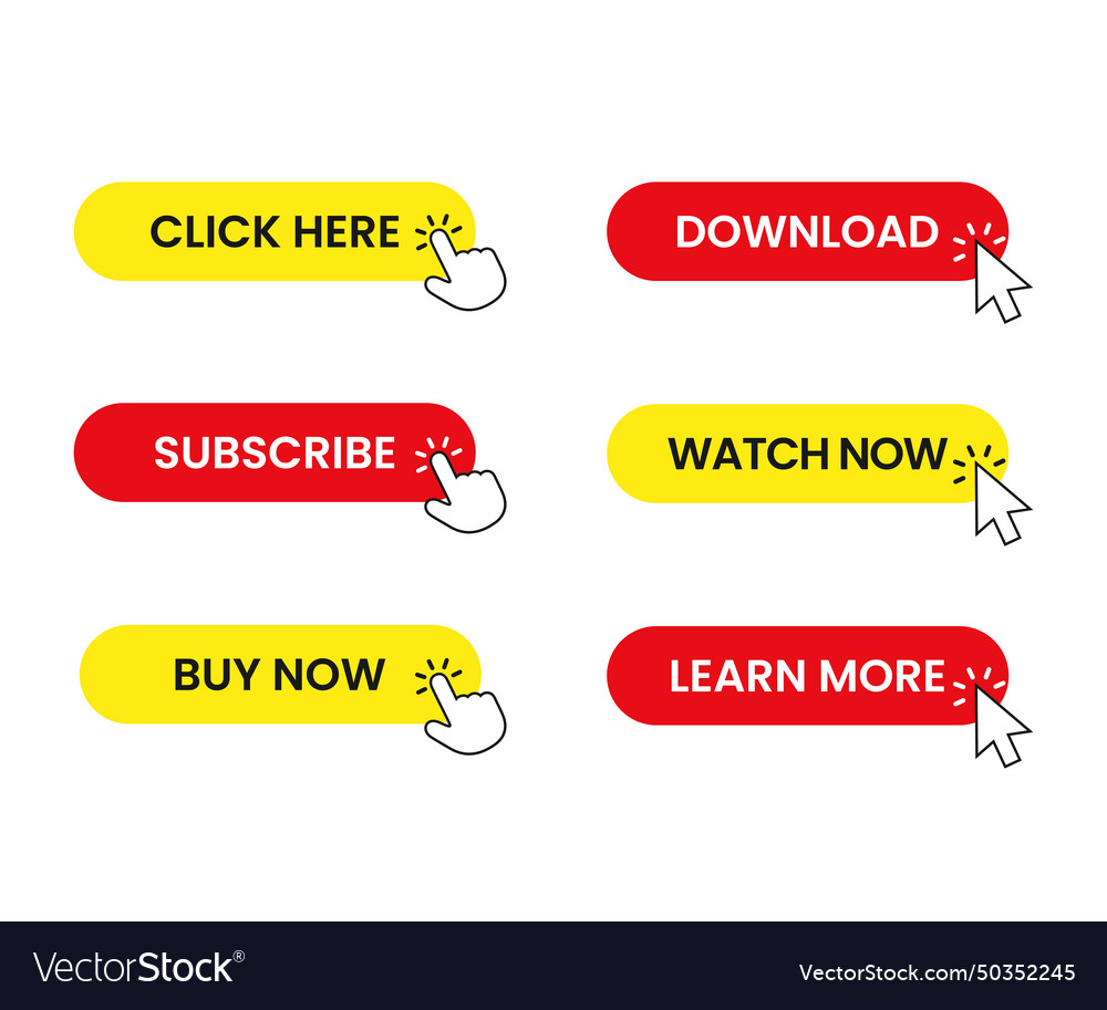 Different web buttons with cursor Royalty Free Vector Image