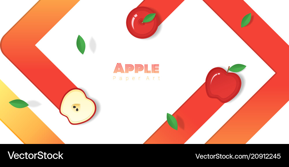 Fresh apple fruit background in paper art style Vector Image