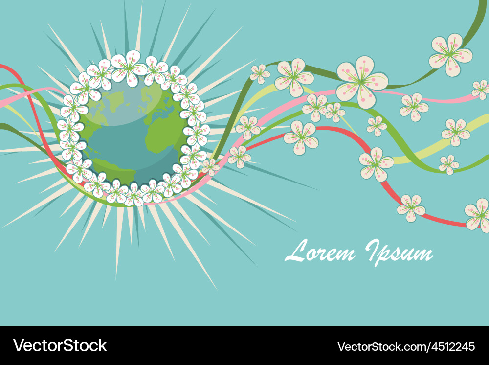Planet earth with spring flowerscurly ribbonseps Vector Image