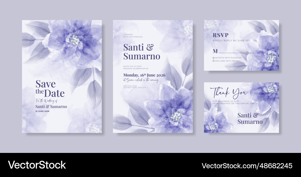 Purple wedding invitation template with beautiful Vector Image