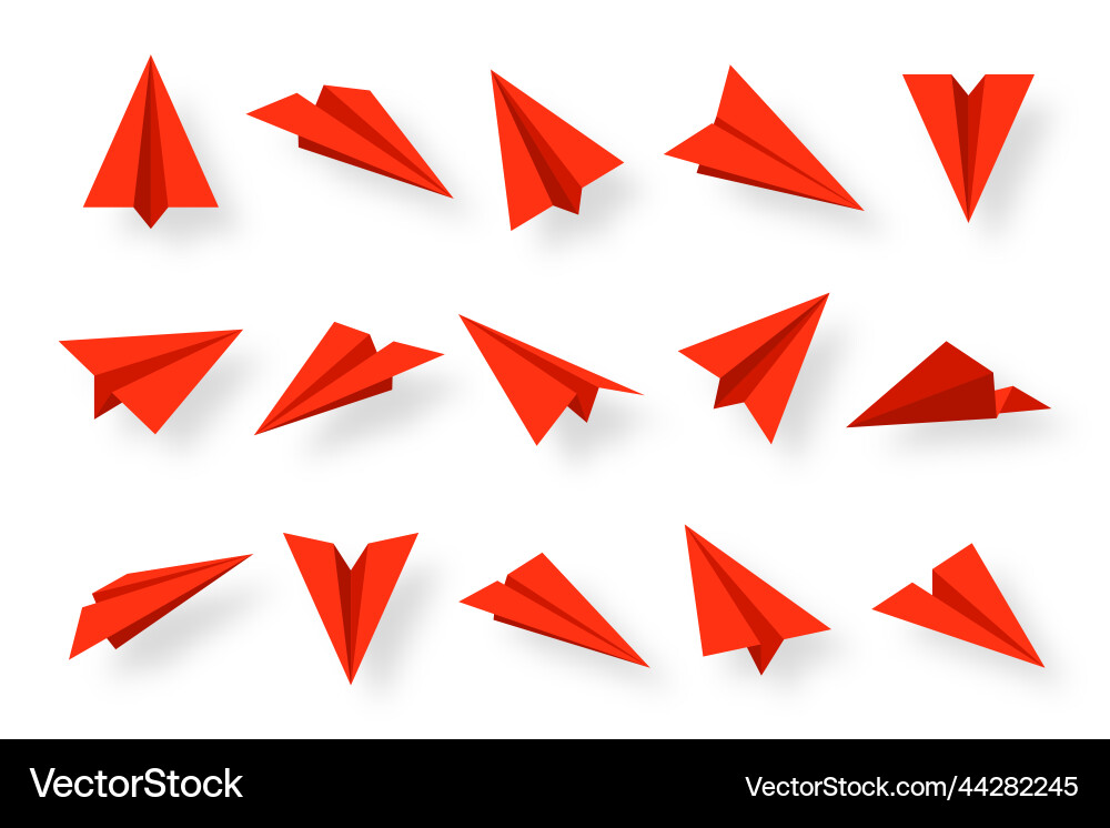 Realistic red paper planes collection handmade Vector Image