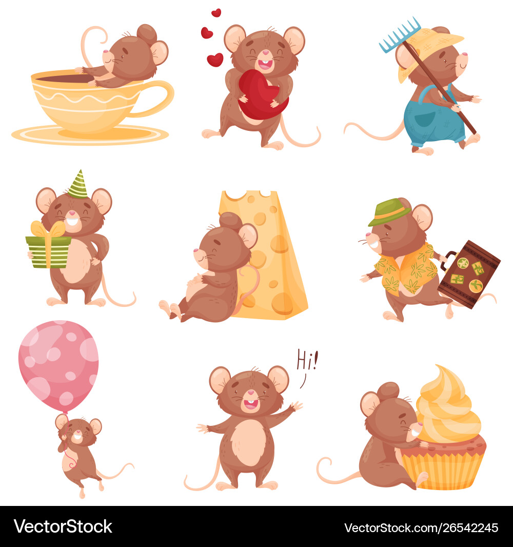 Set images cartoon mice Royalty Free Vector Image