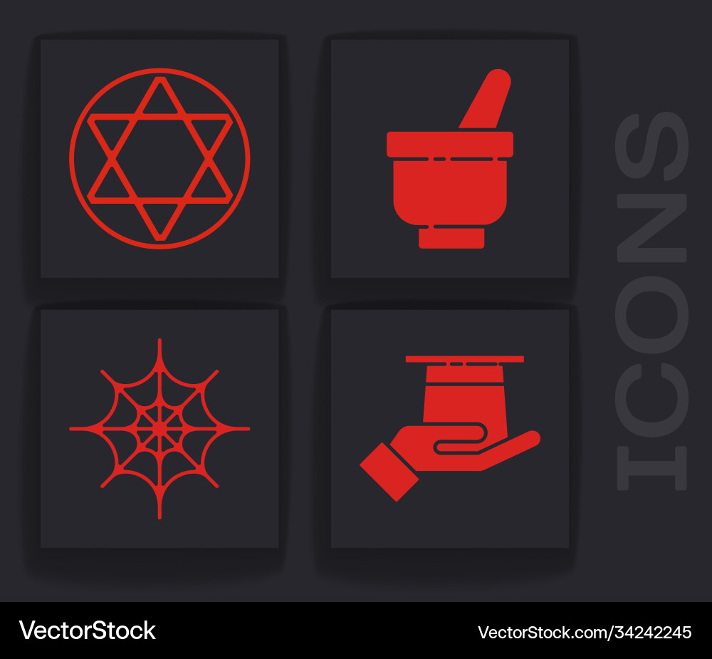 Set magician hat in hand star david magic Vector Image