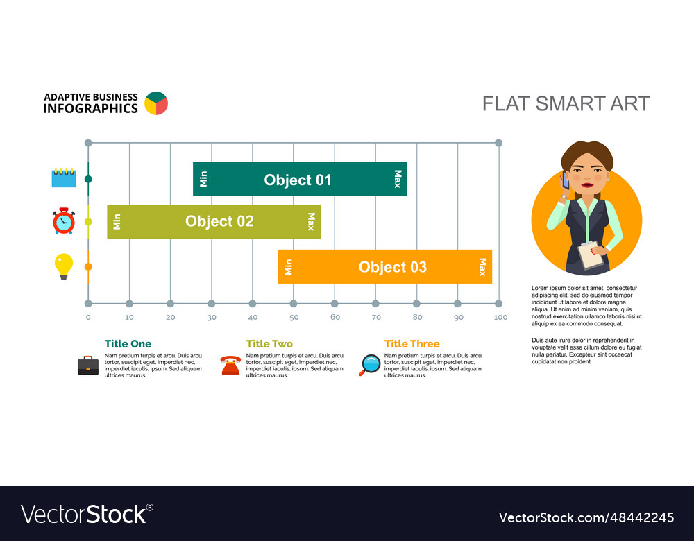 Three objects chart slide template Royalty Free Vector Image