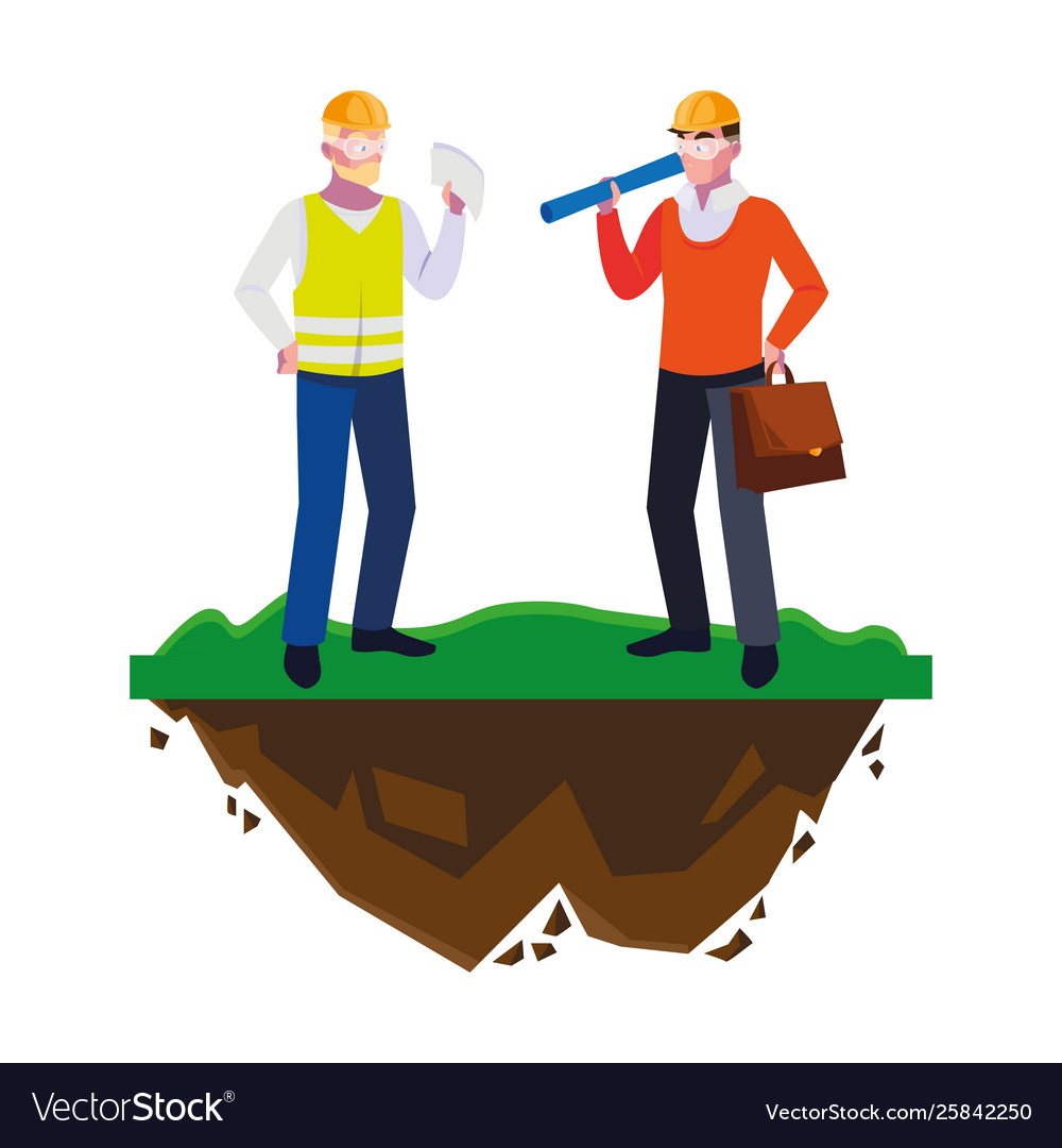 Architect builder with constructor workers Vector Image