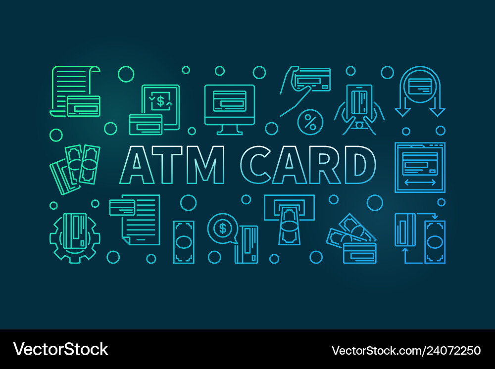Atm card outline colored horizontal banner Vector Image