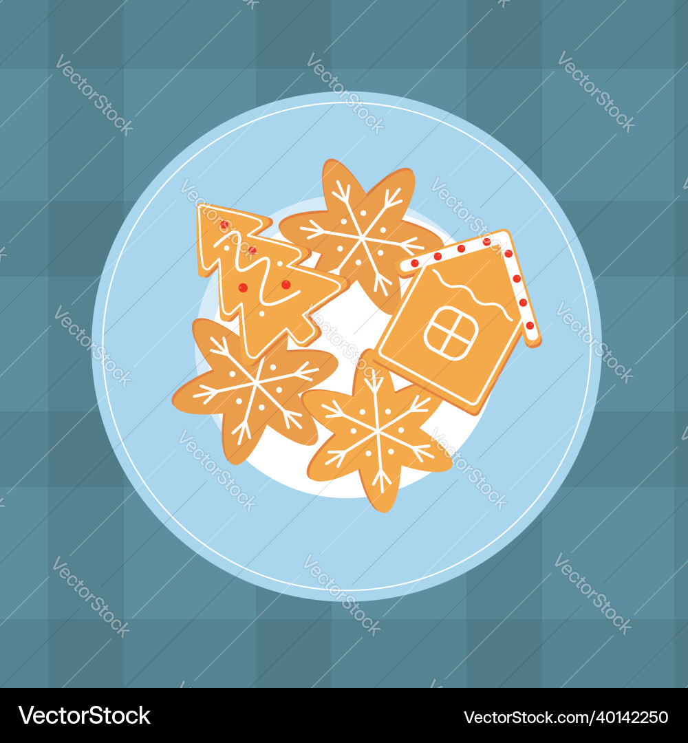 Cartoon ginger bread on the blue plate Royalty Free Vector