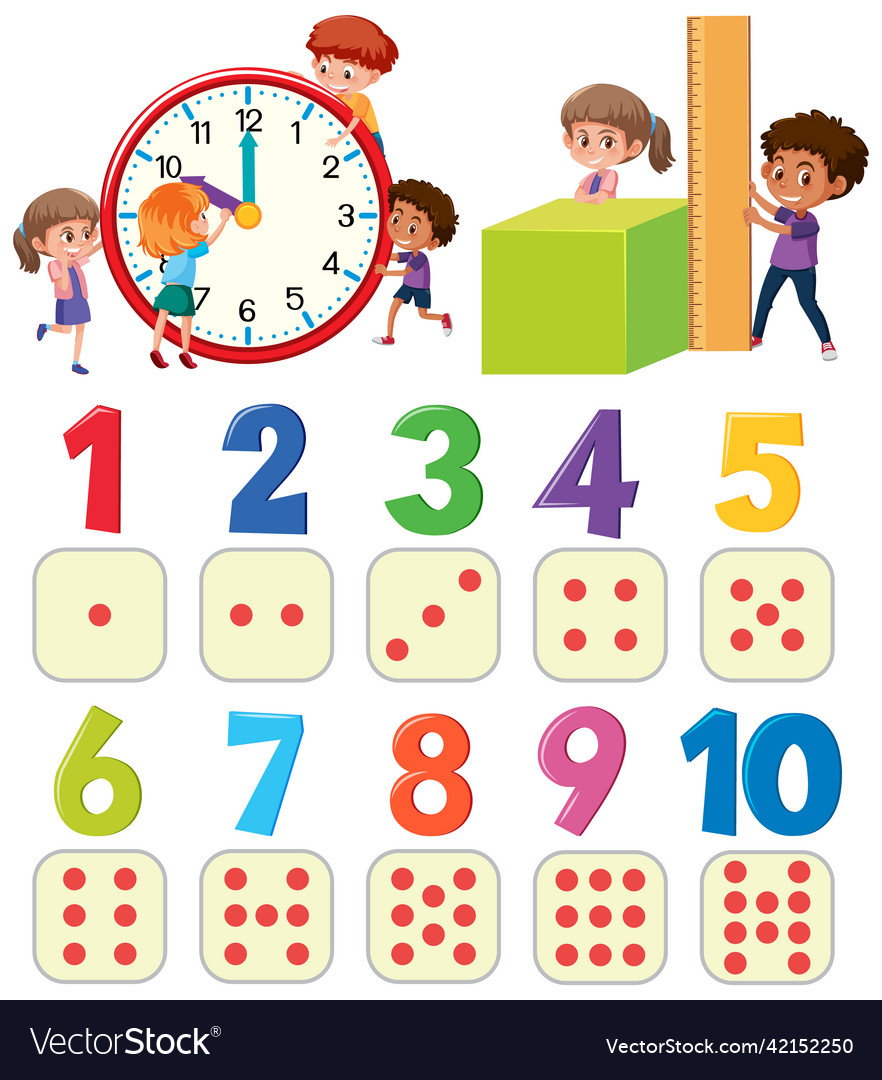 Counting number 0 to 9 and math symbols Royalty Free Vector