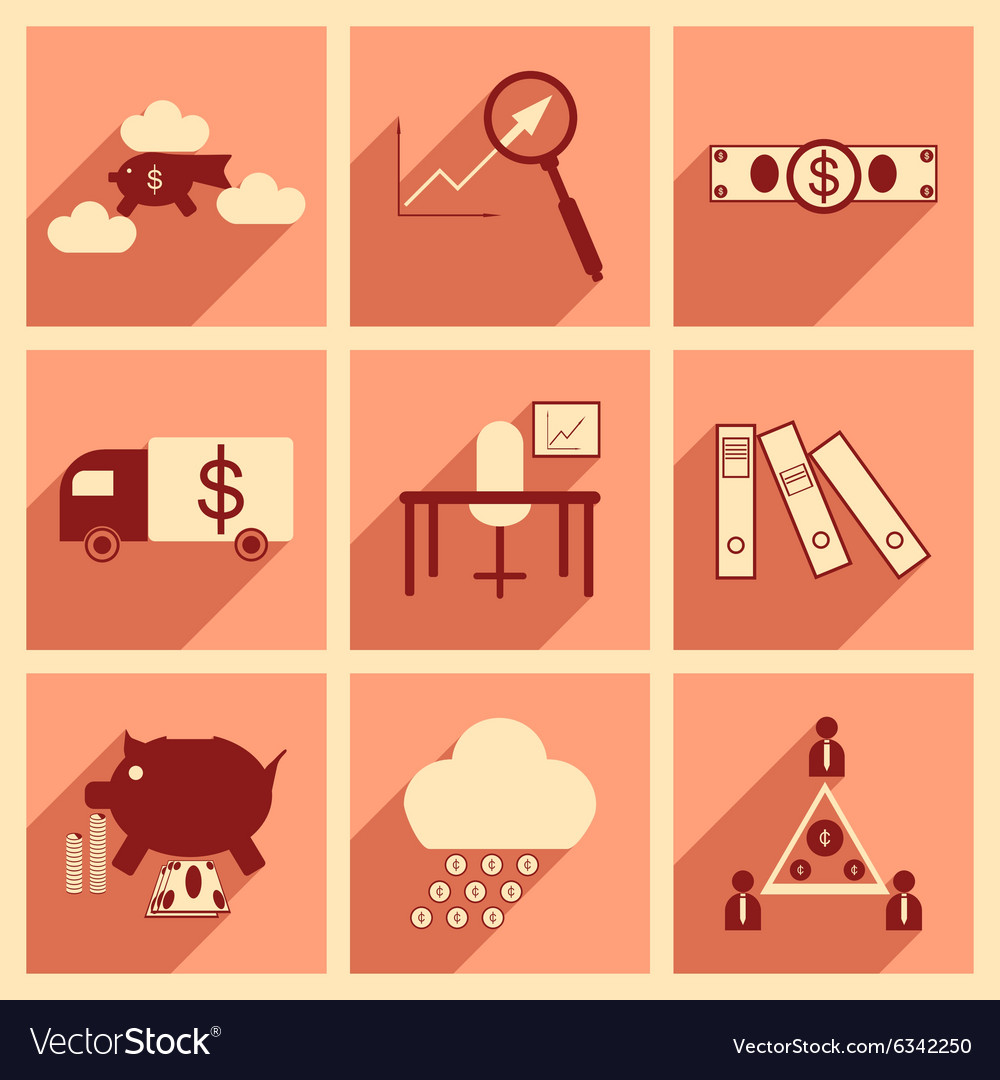 Flat with shadow concept stylish economic icons Vector Image Flat with shadow concept stylish economic icons Vector Image