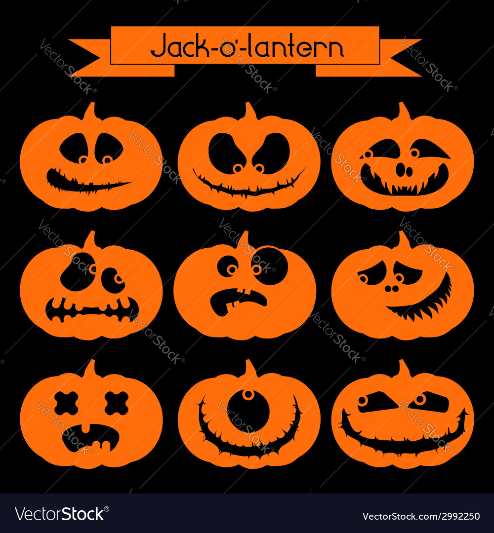 Jack-o-lantern Set of 9 decorative elements Vector Image