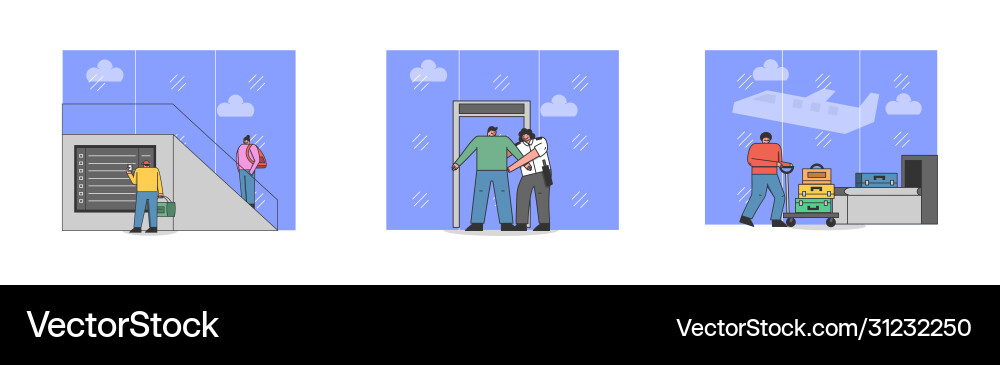 Men and women go through security measures Vector Image