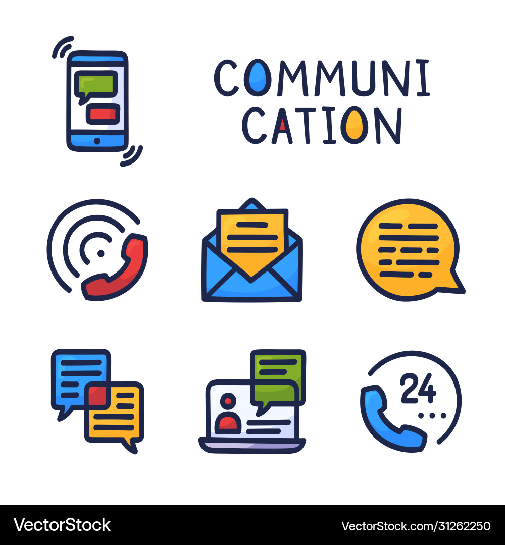 Set communication simple outline color icon Vector Image