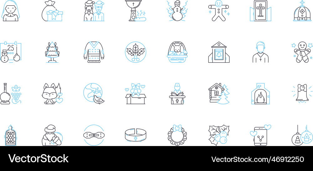 Yuletide festivities linear icons set yule Vector Image