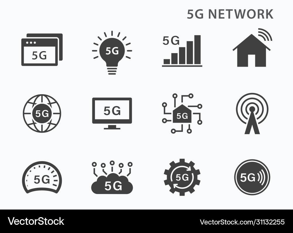5g technology icon icons set on black Royalty Free Vector