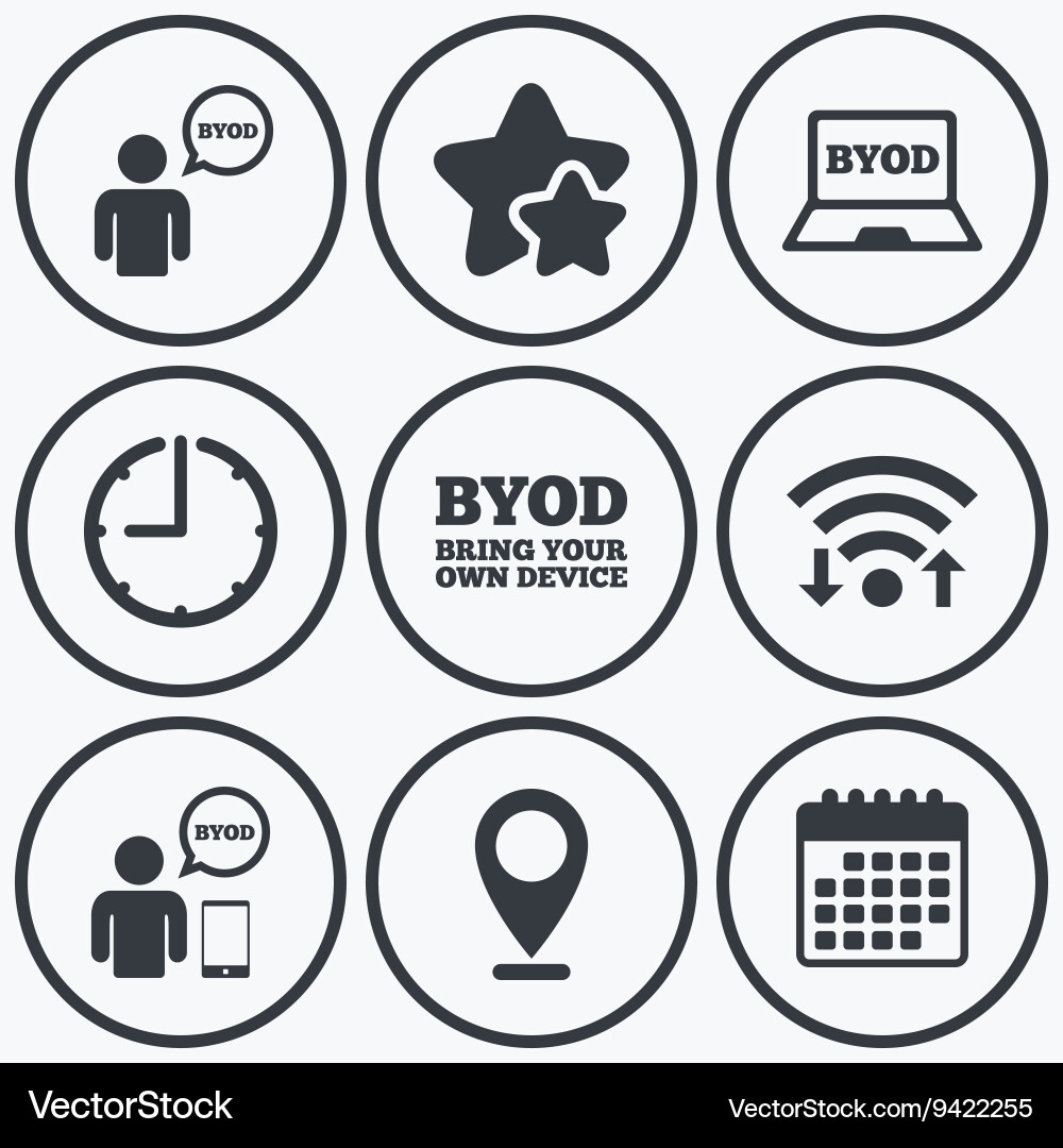 Byod signs human with notebook and smartphone Vector Image