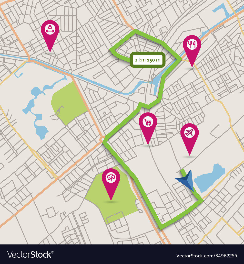 City map with navigation and pointers Royalty Free Vector