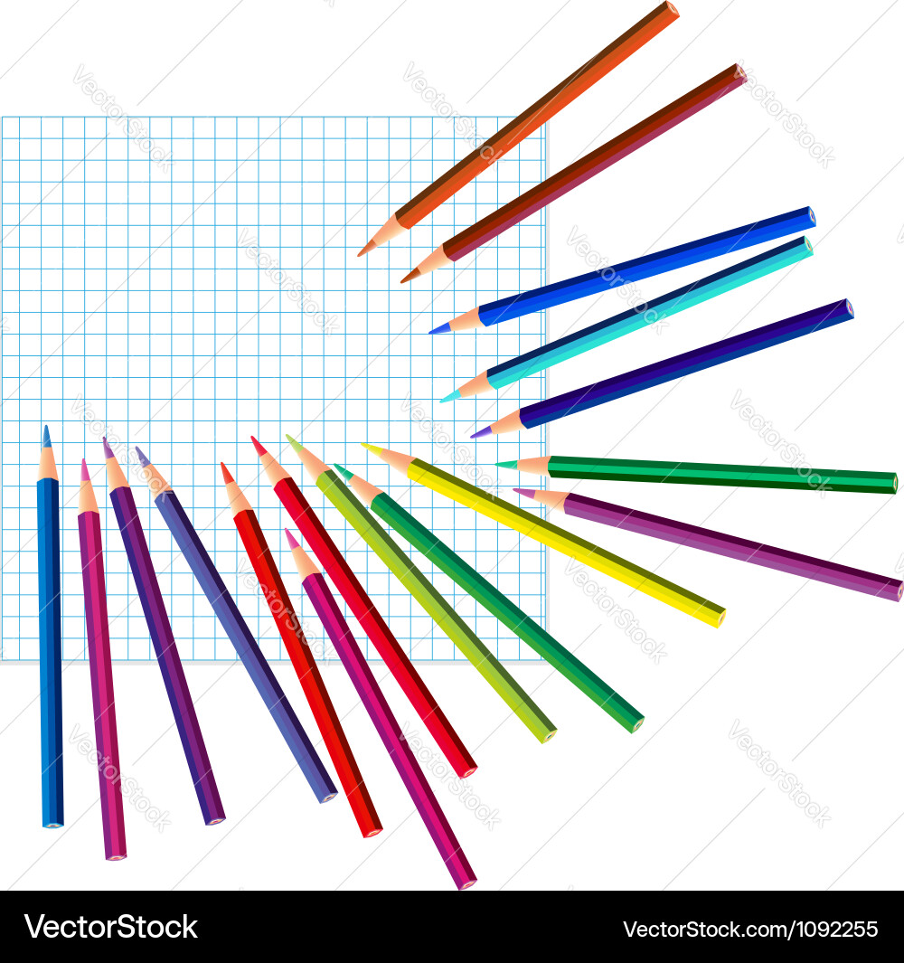 Colored pencils on a squared paper Royalty Free Vector Image