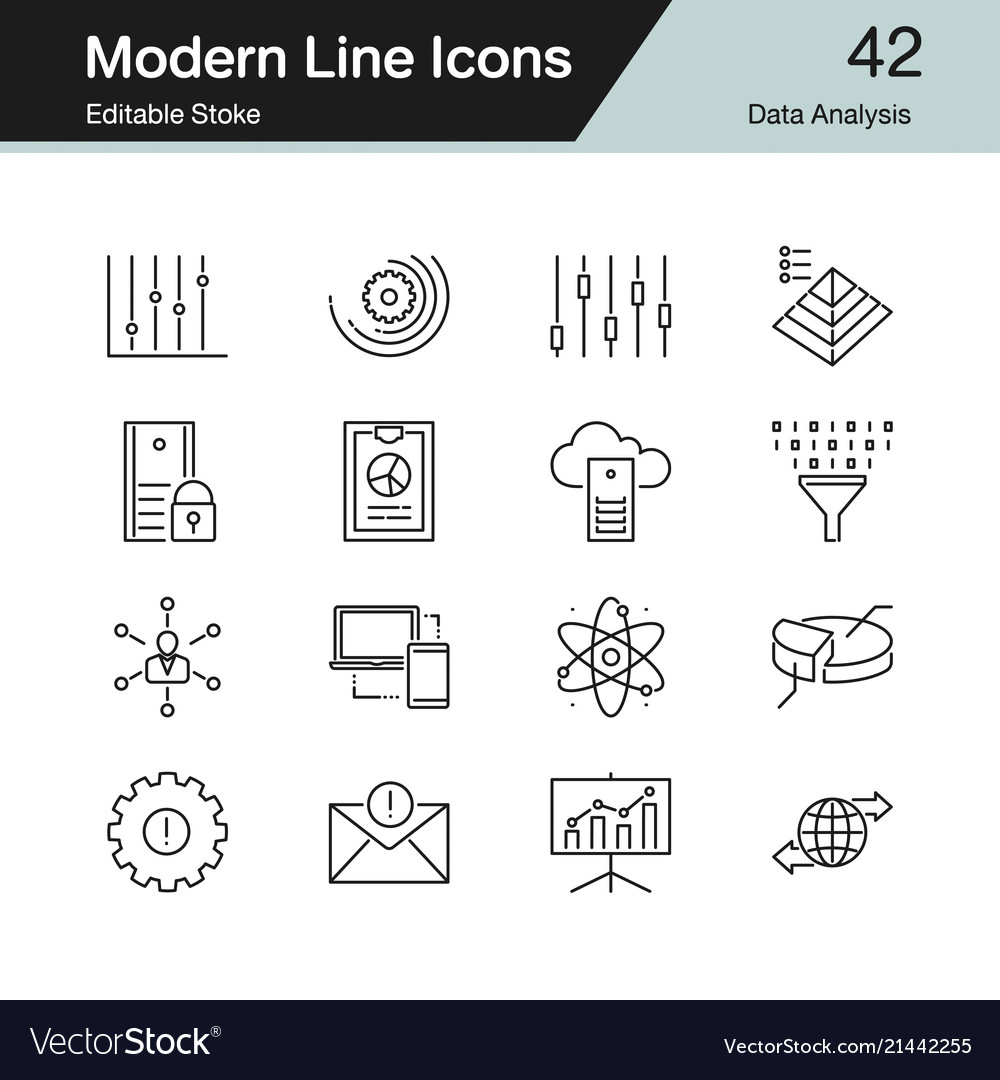 Data analysis icons modern line design set 41 Vector Image