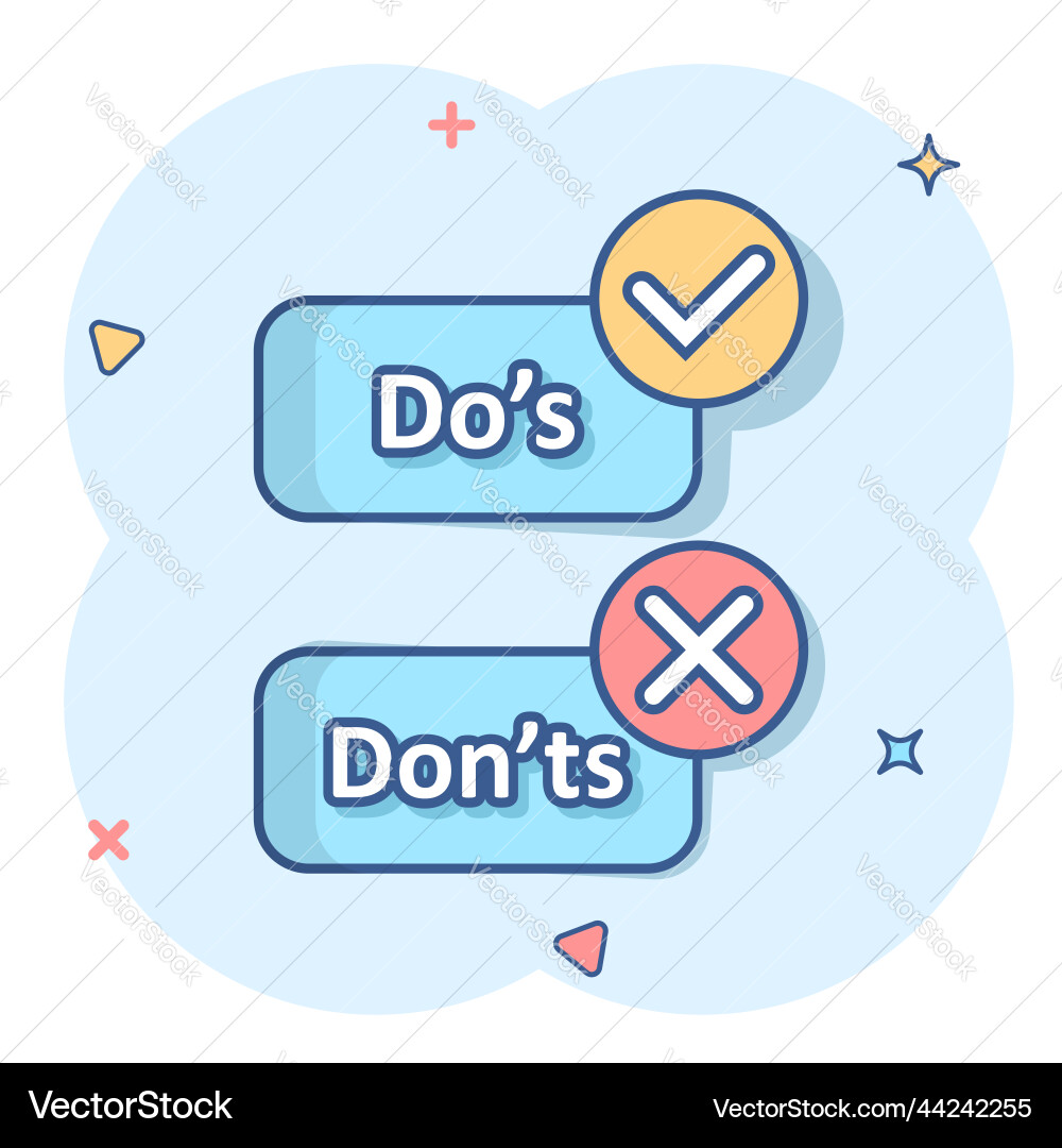 Dos and donts sign icon in comic style like Vector Image