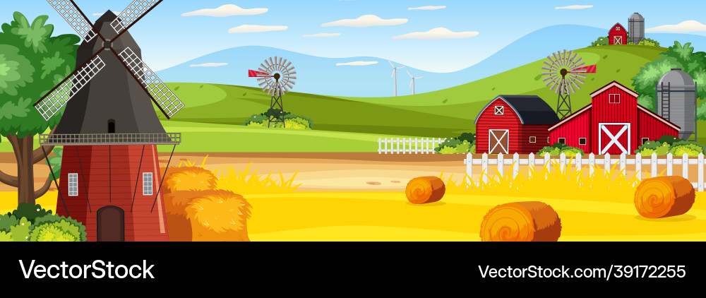 Farm horizontal landscape scene with barn Vector Image