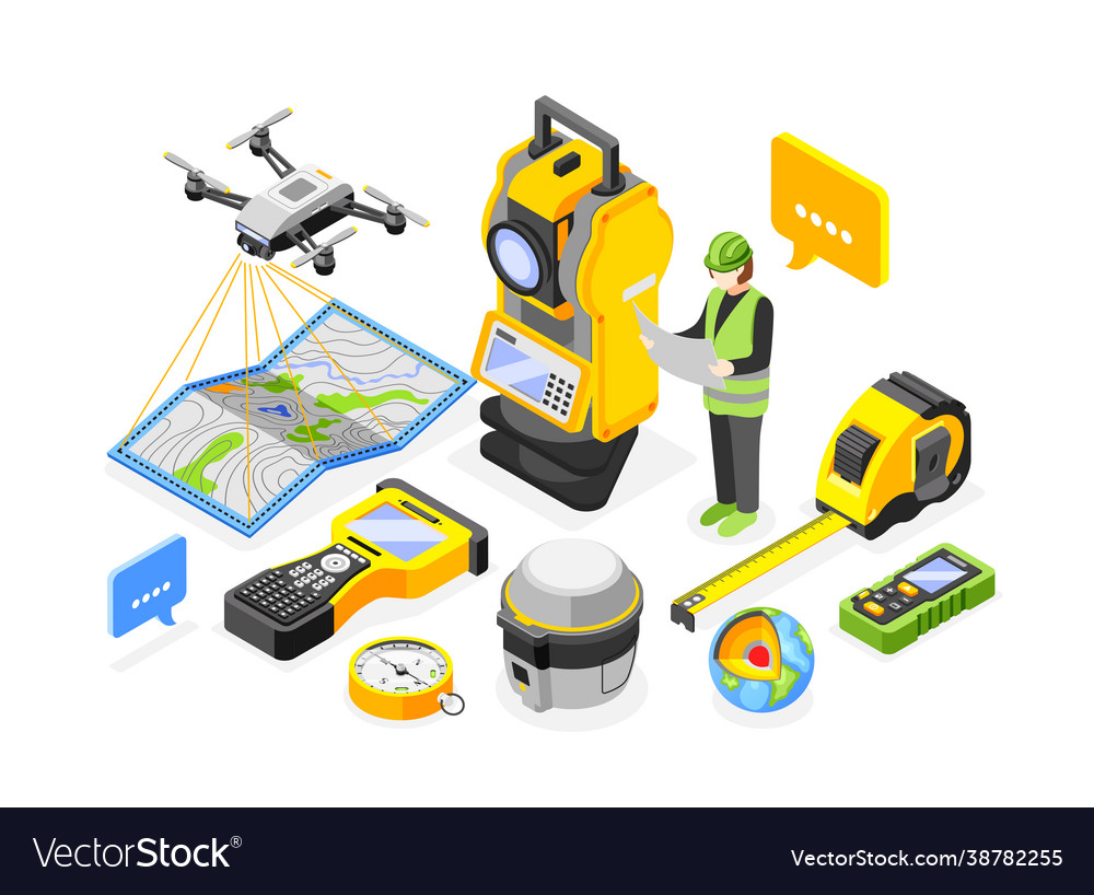Geodesic tools isometric composition Royalty Free Vector