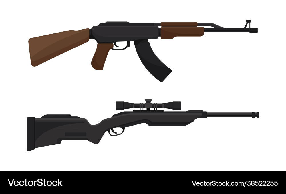Handguns or rifle models with firing trigger Vector Image
