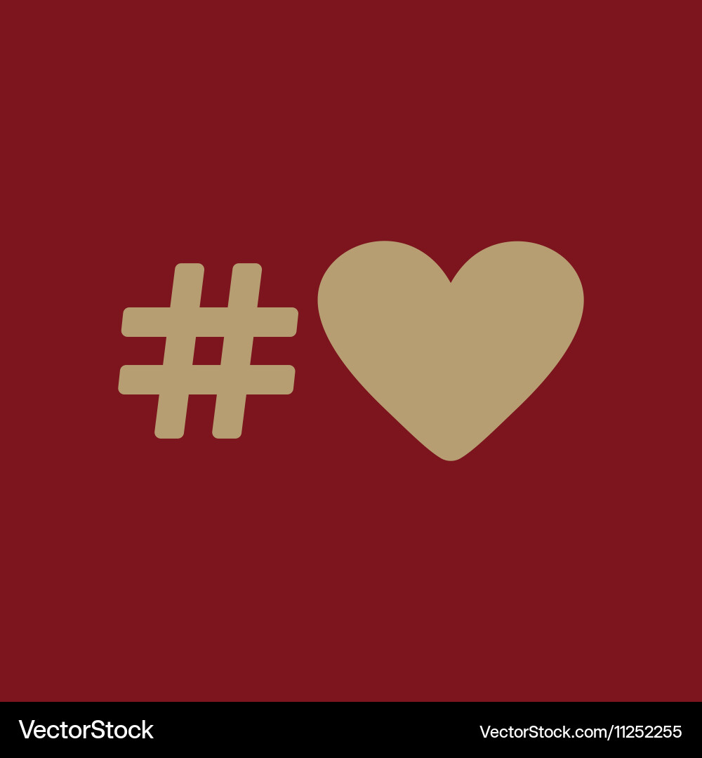 Hash love icon hashtag heart symbol flat Vector Image