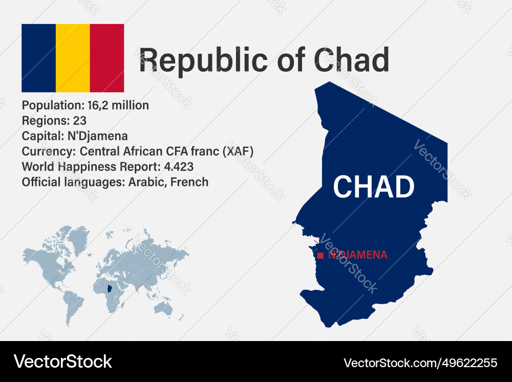 Highly detailed chad map with flag capital Vector Image
