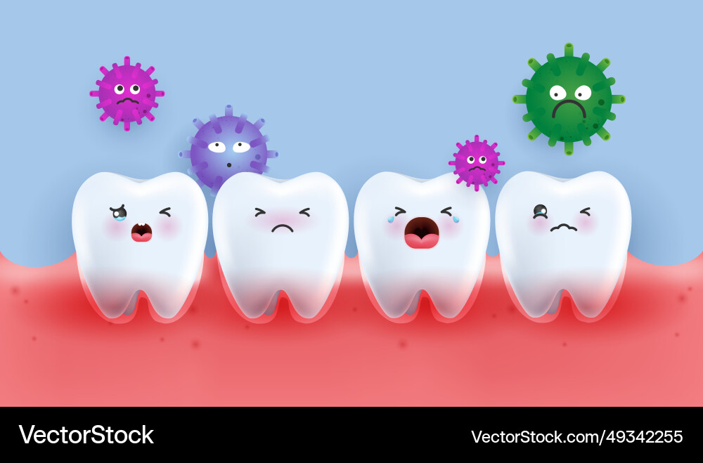 Set of tooth character cries because germs Vector Image