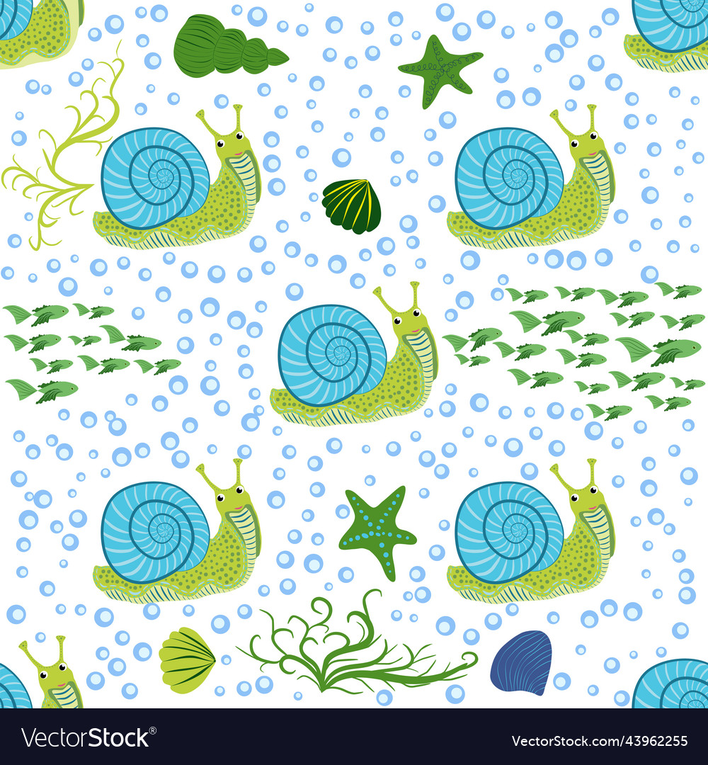 Snail sea inhabitants seamless pattern beautiful Vector Image