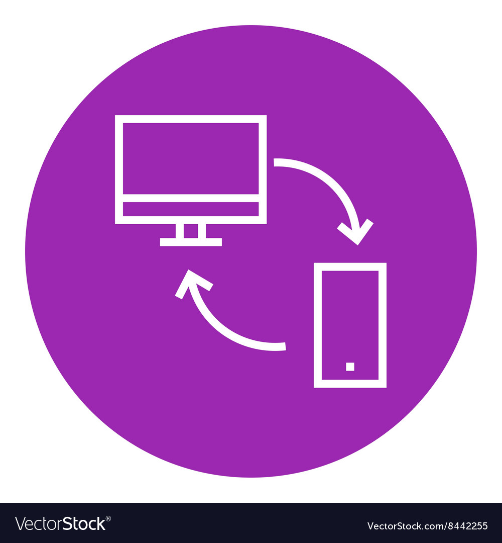 Synchronization Computer With Mobile Device Line Vector Image
