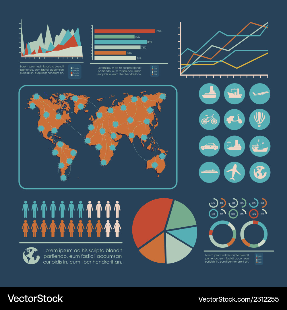 Tourism infographics with colors graphs Royalty Free Vector