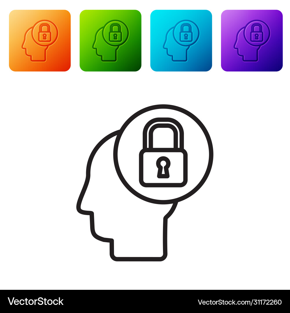 Black line human head with lock icon isolated Vector Image