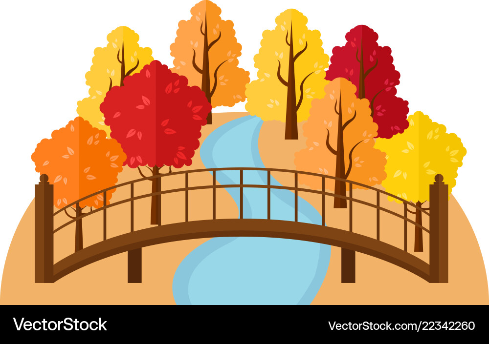 Bridge over the river in autumn forest Royalty Free Vector