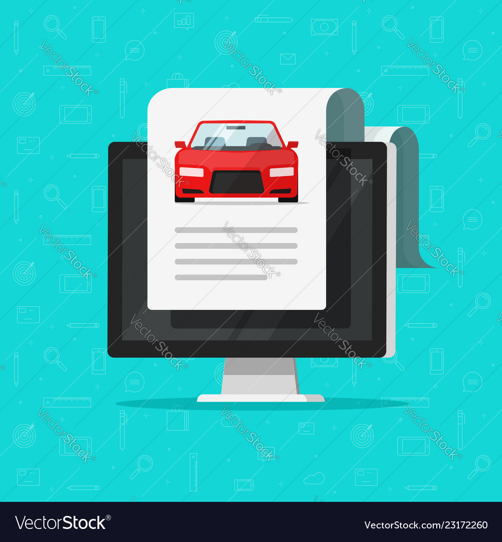 Car document text on computer Royalty Free Vector Image